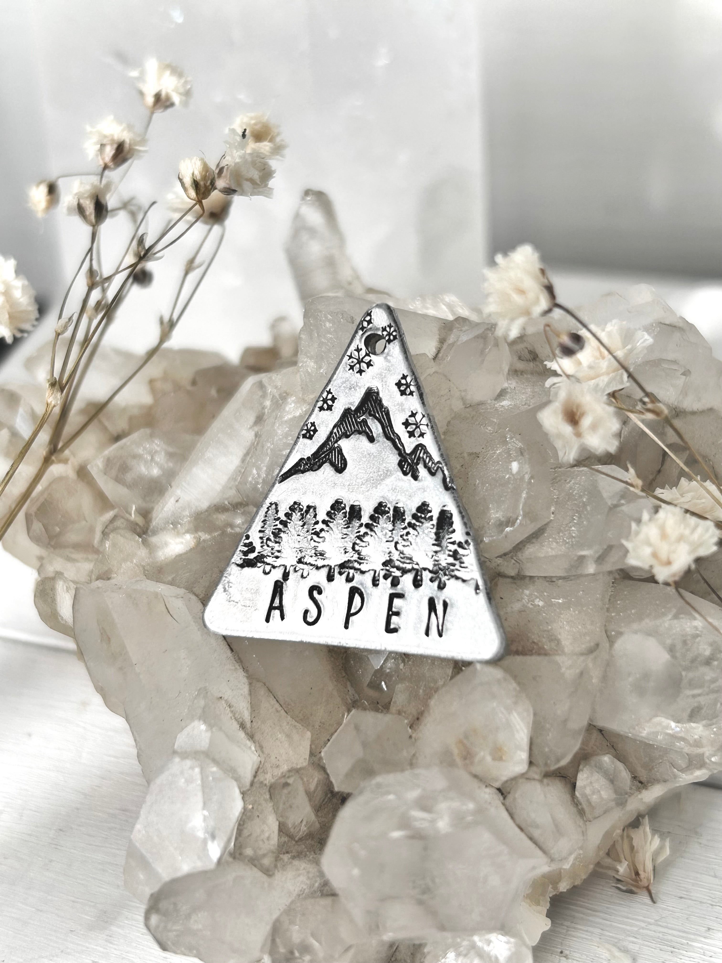 CLEARANCE “Aspen” Snowy Skies Triangle Tag – Proper Pet Tags